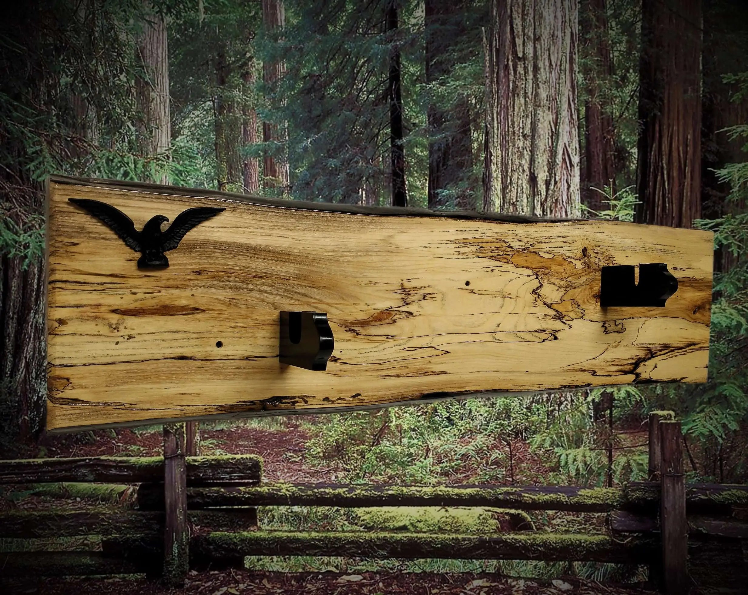 Beautiful Rustic Live Edge Spalted Maple Lever Action Gun Display Eagl