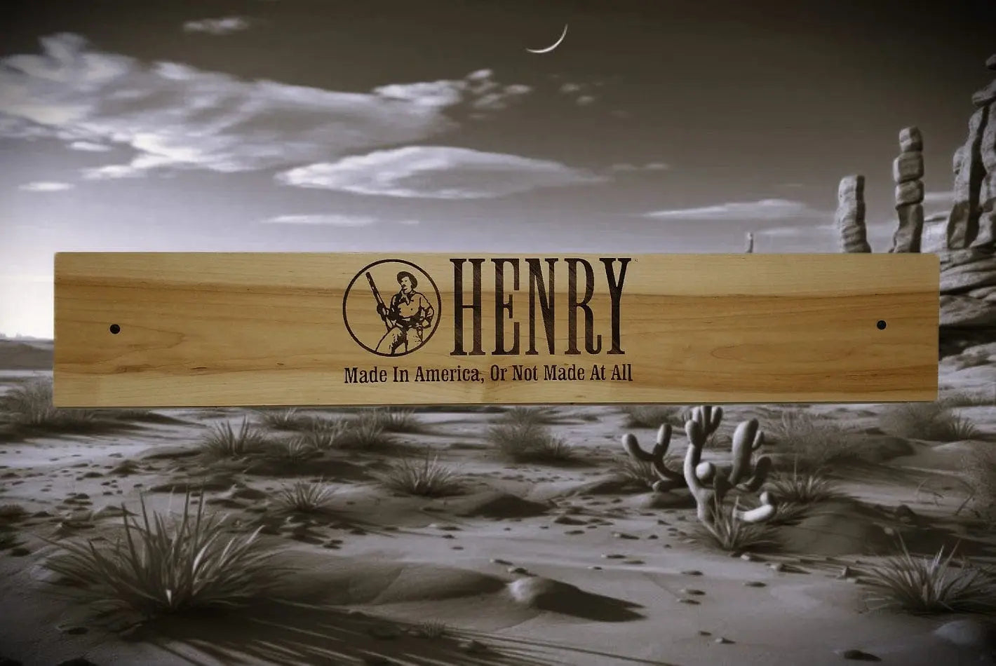 Rustic Large Maple Pyrography Wood Burned Henry Gun Rifle Plaque Ranch