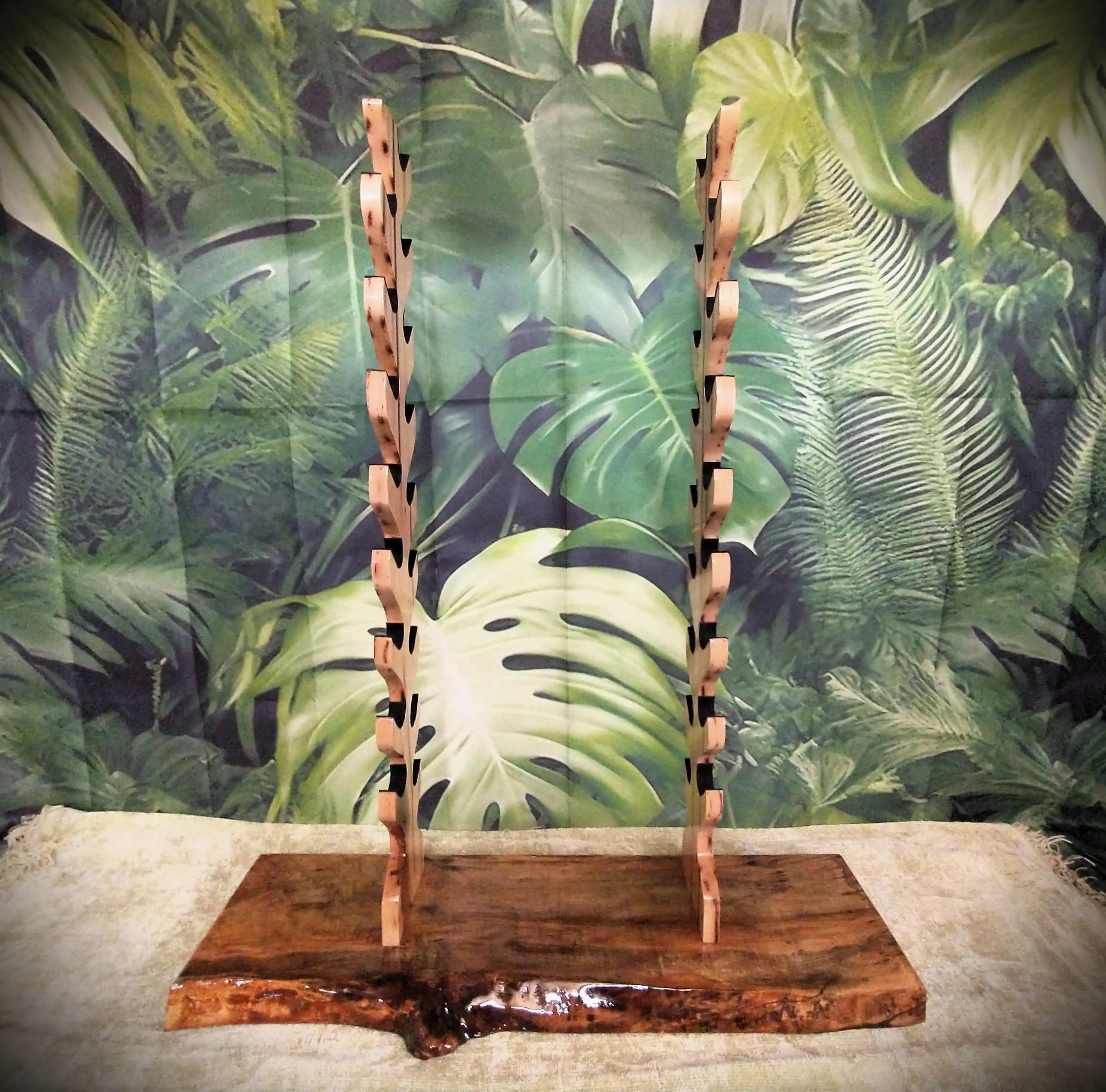 Live Edge 17 Tier Spalted Exotic Maple Katana Wakizashi Sword Stand Di