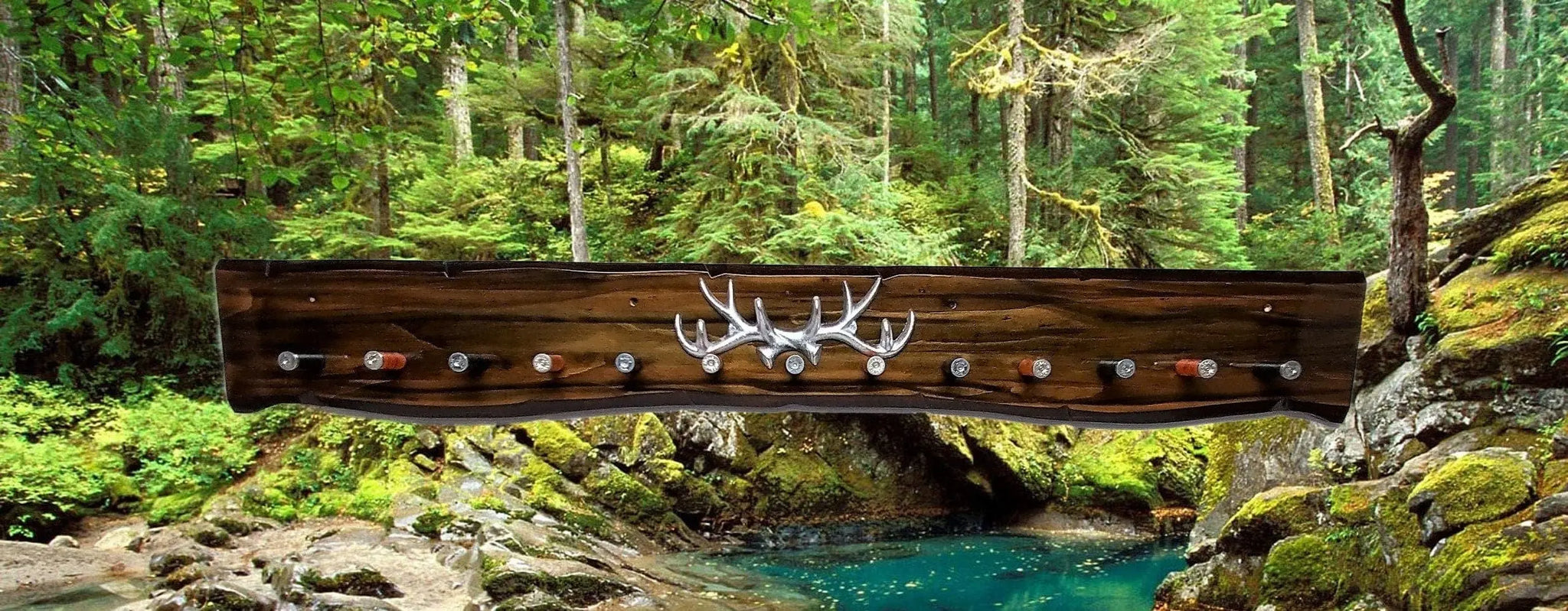 Large Hat Coat Rack Antler Key Holder Rustic Walnut Faux Finish Cabin