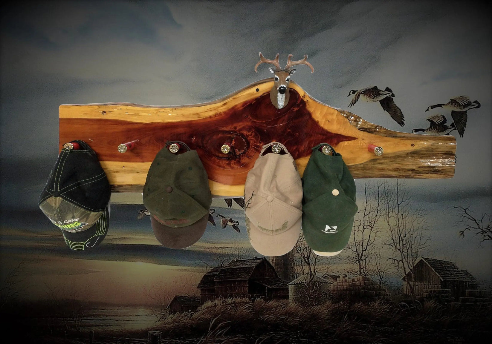 Unique Live Edge Red Cedar Hat | Coat Rack | Shotgun Shell Pegs | Faux