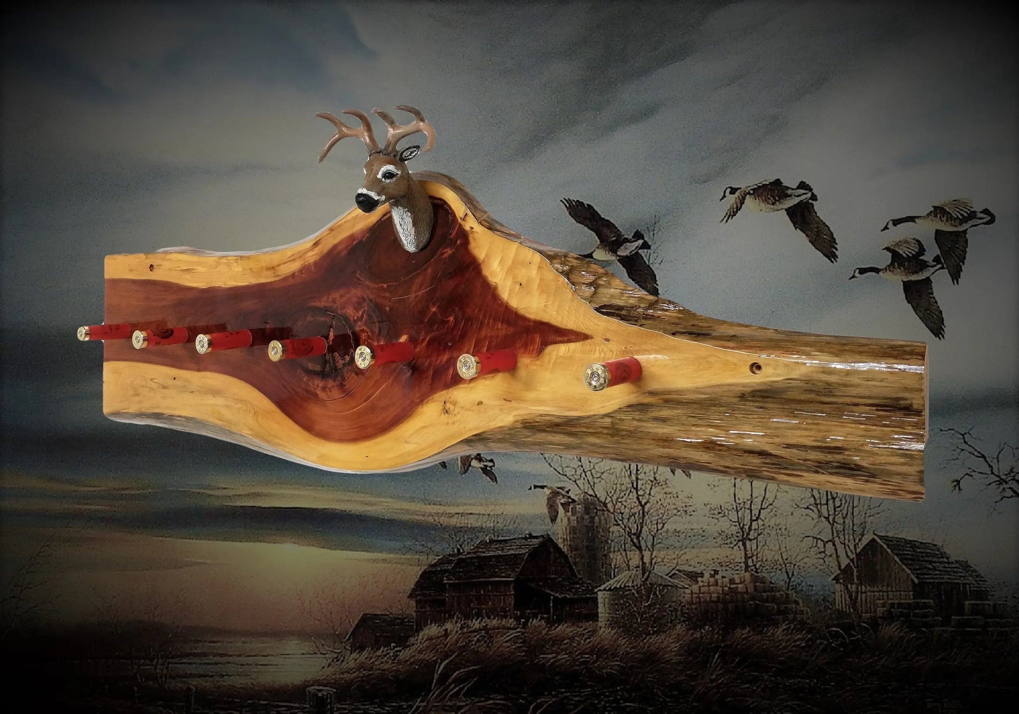 Unique Live Edge Red Cedar Hat | Coat Rack | Shotgun Shell Pegs | Faux